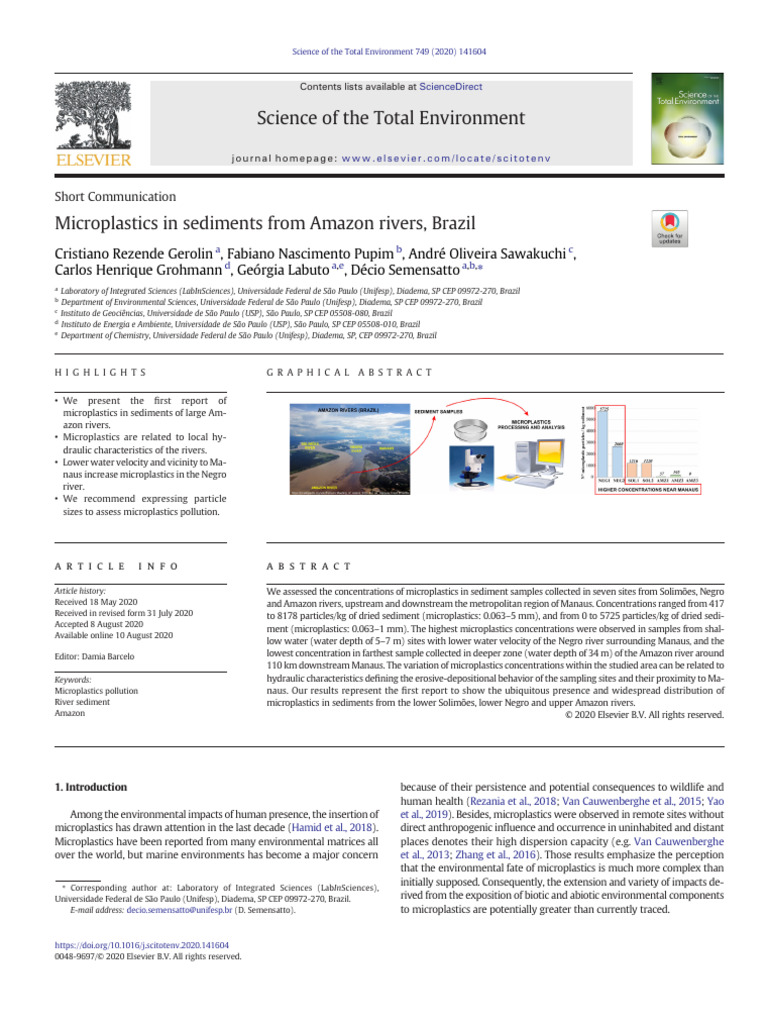 Microplastics in sediments from Amazon rivers | PDF | River | Amazon River