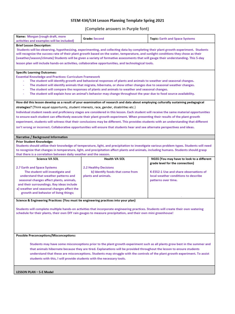 5E Lesson Planning Template Spring 2021 (2) | PDF | Learning | Rain