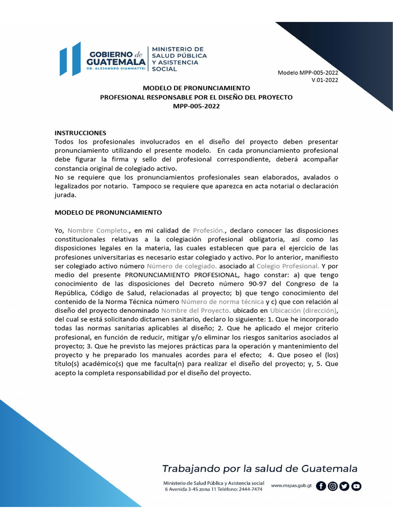 Modelo de Pronunciamiento Profesional Diseñador MPP-005-2022 | PDF