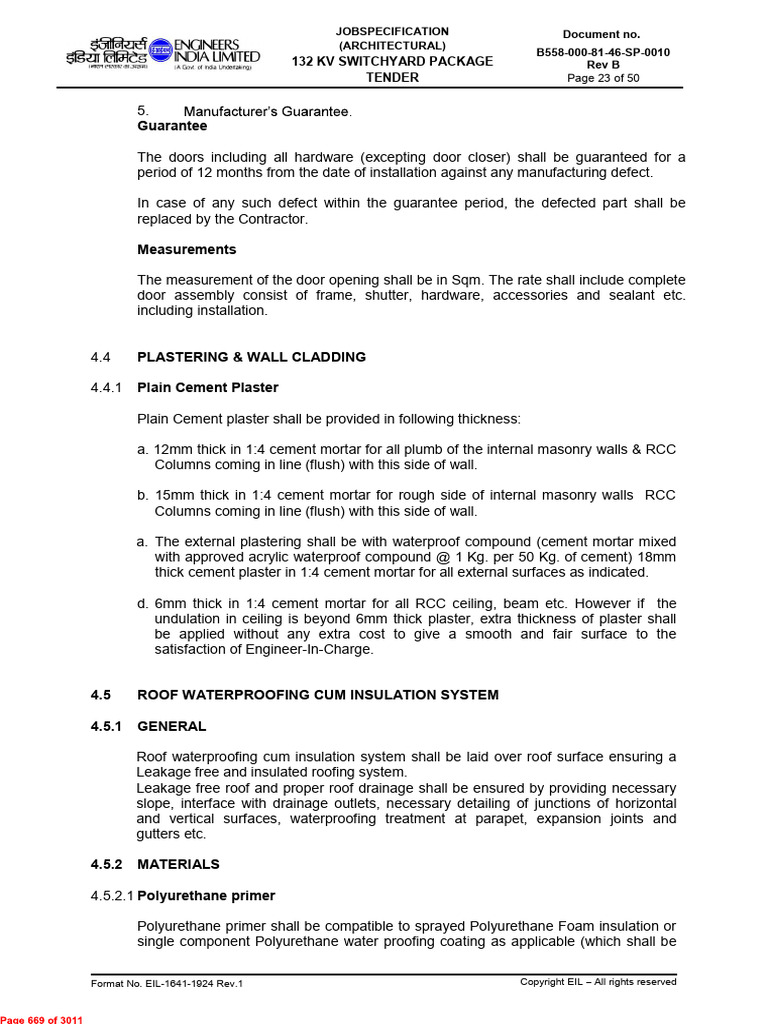Water Proofing Specification | PDF | Polyurethane | Foam