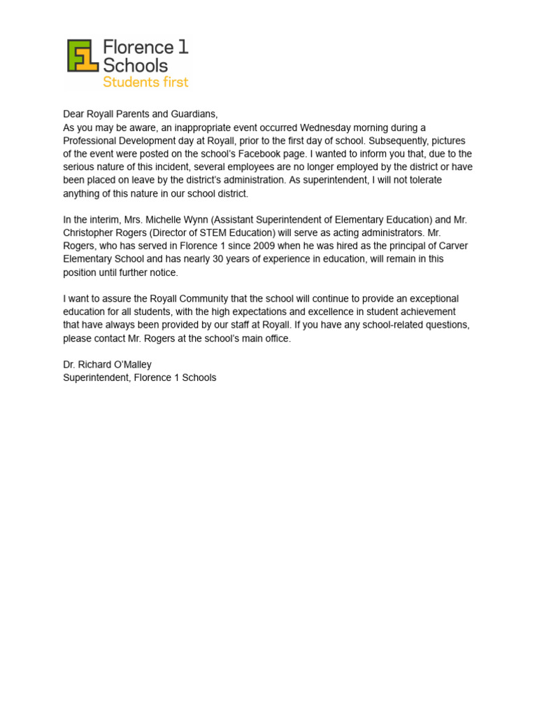 Letter To Royall Parents - Guardians | PDF | Career & Growth | Wellness