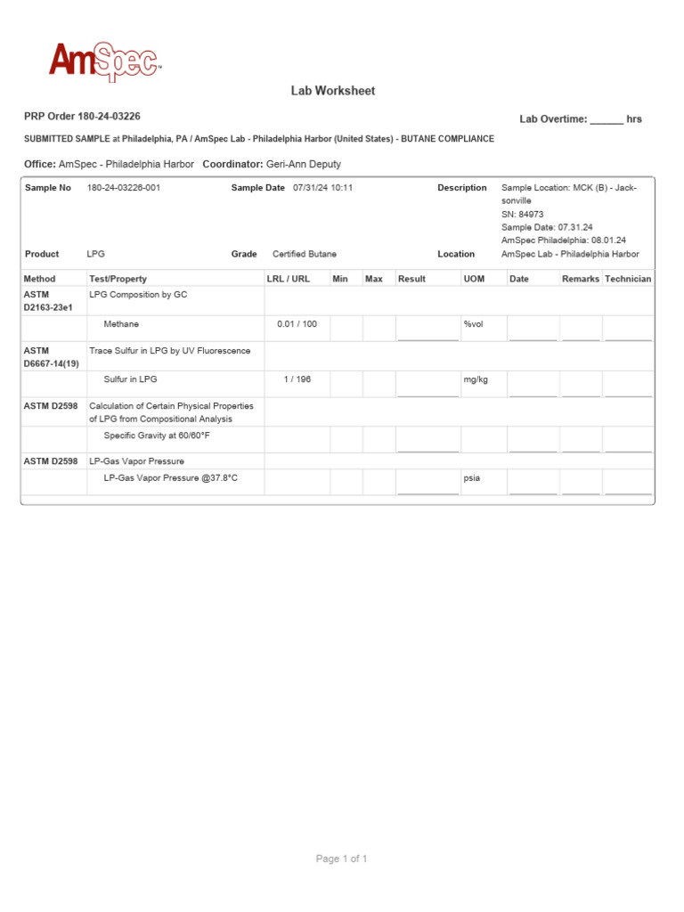 Certified Butane Test Results - AmSpec | PDF