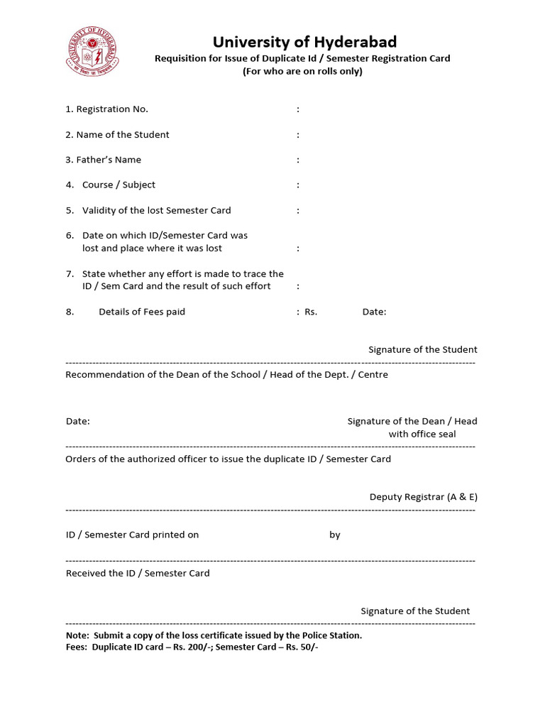 Duplicate ID/Semester Card Request Form | PDF | Government And ...