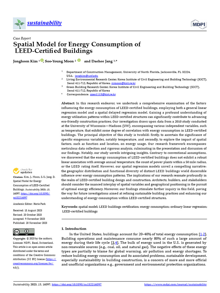 Spatial Model For Energy Consumption of LEED-Certi | PDF | Linear Regression | Regression Analysis