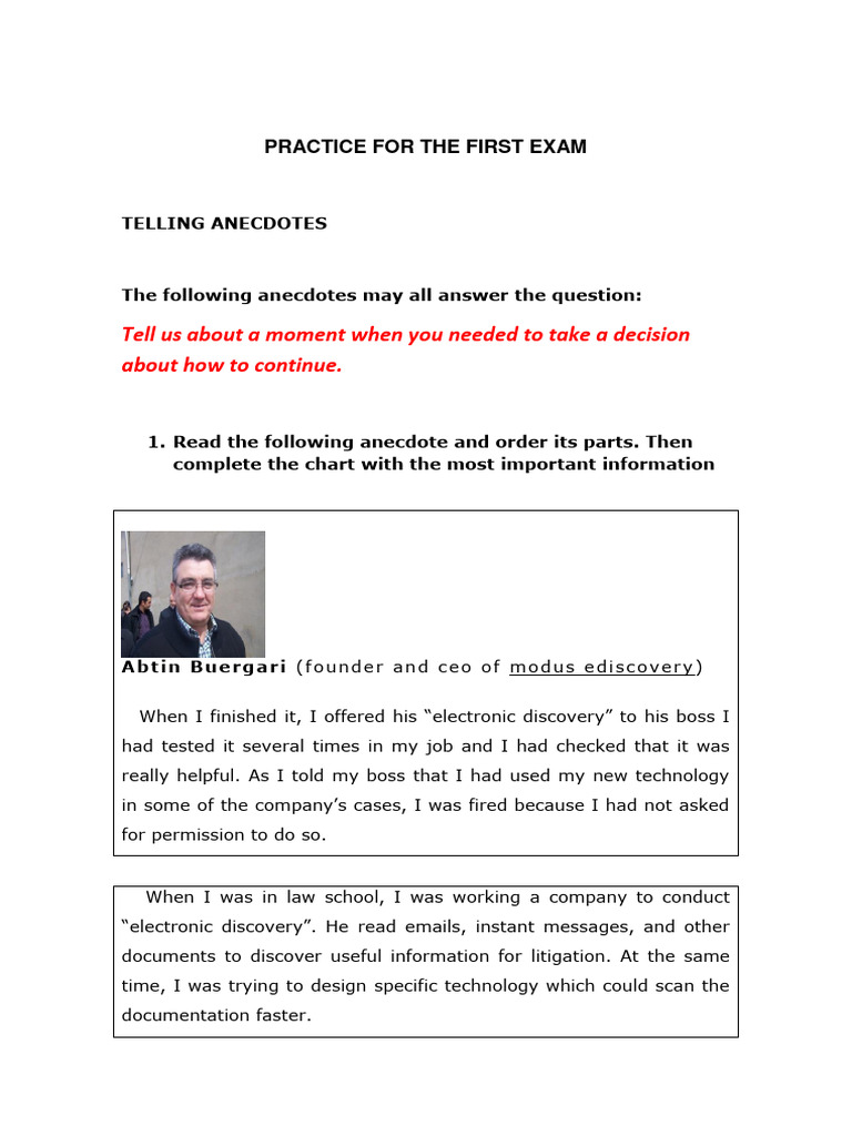 PRACTICE For The FIRST EXAM Content For Face To Face Lesson | PDF ...