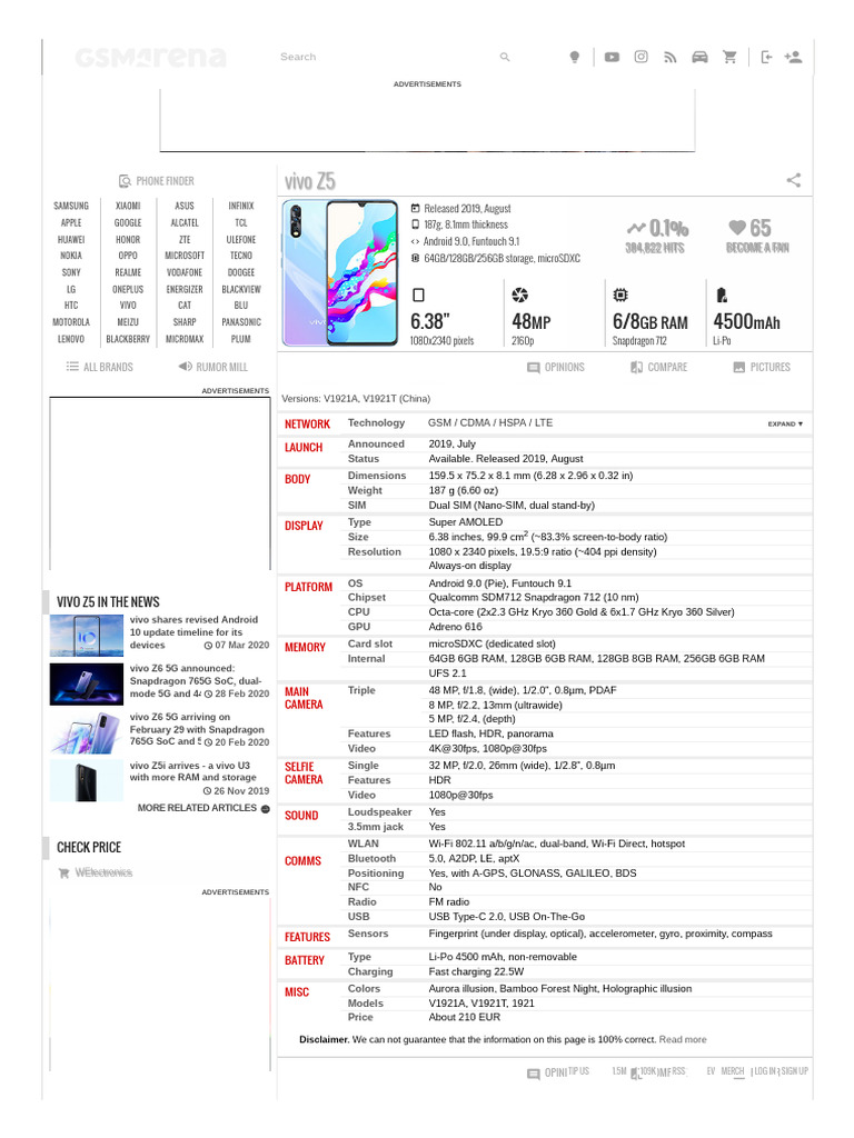 Vivo Z5 Specs and Features | PDF | Mobile Computers | Smart Devices