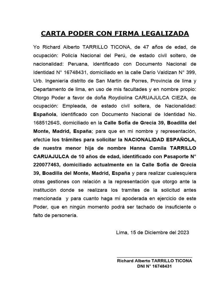 Carta Poder Con Firma Legalizada Pdf