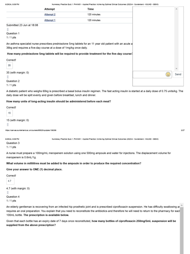 Numeracy Practice Quiz 1 - PHAM01 - Applied Practice - Achieving ...