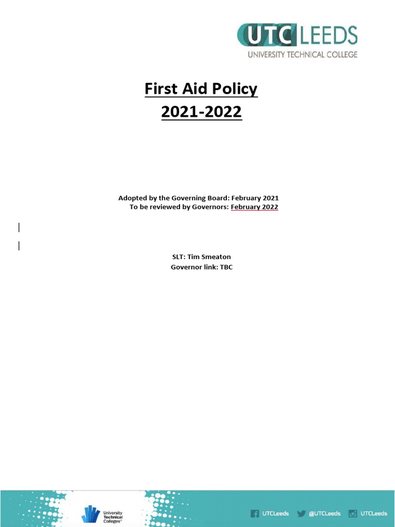 First Aid Policy 2021 2022 | PDF | First Aid | Caregiver
