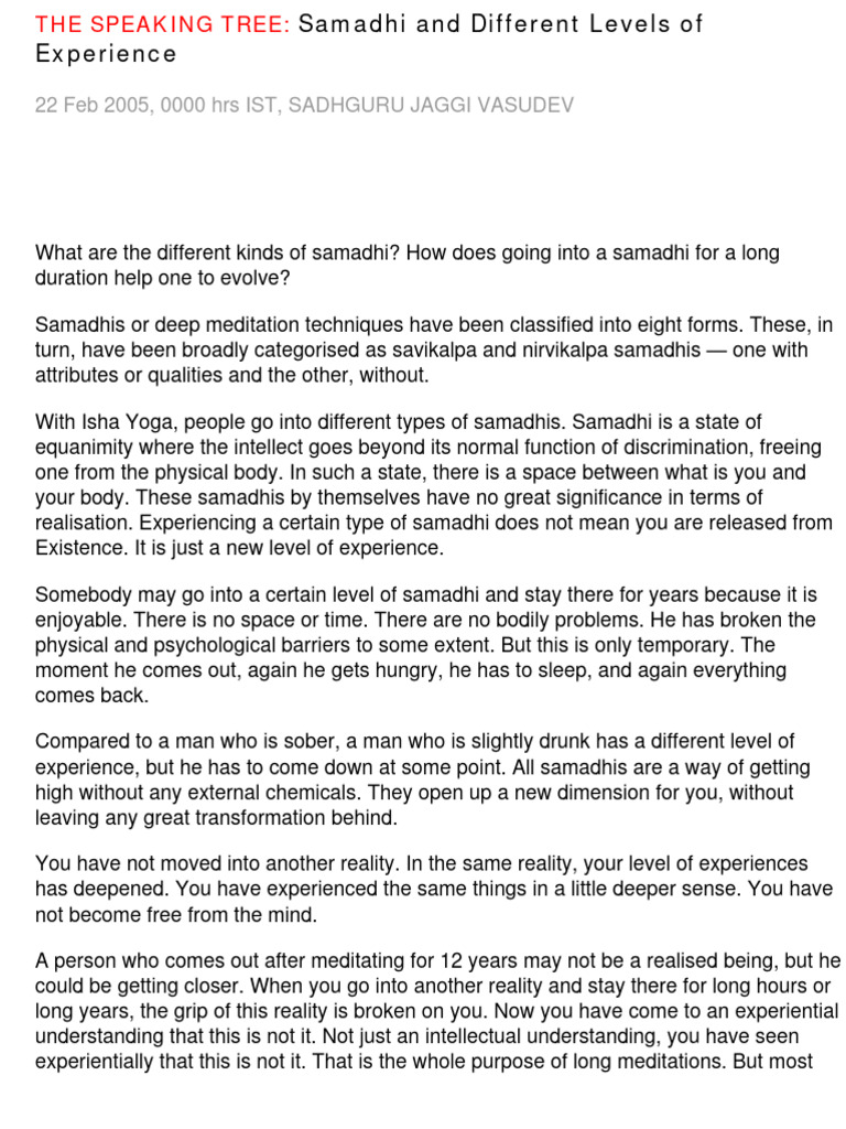 TheTimesOfIndia_Samadhi | PDF | Experience | Spirituality