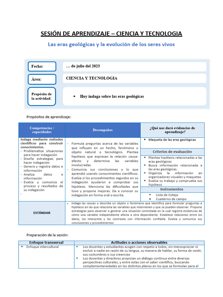 Sesion de Cyt-Eras Geologicas y La Evolucion de Los Seres Vivos | PDF | Aprendizaje | Cuaternario