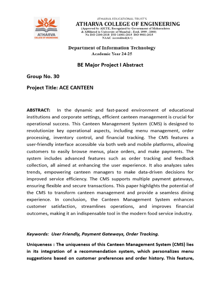 BE Project Abstract | PDF