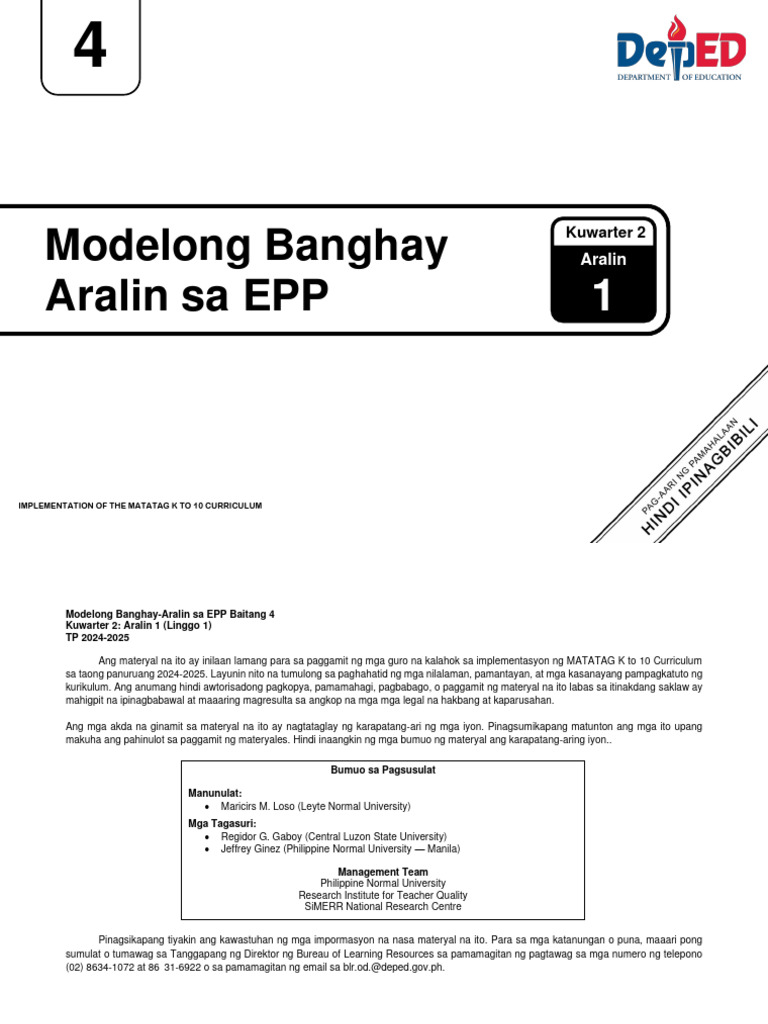 Q2 LE EPP 4 Lesson 1 Week 1 | PDF