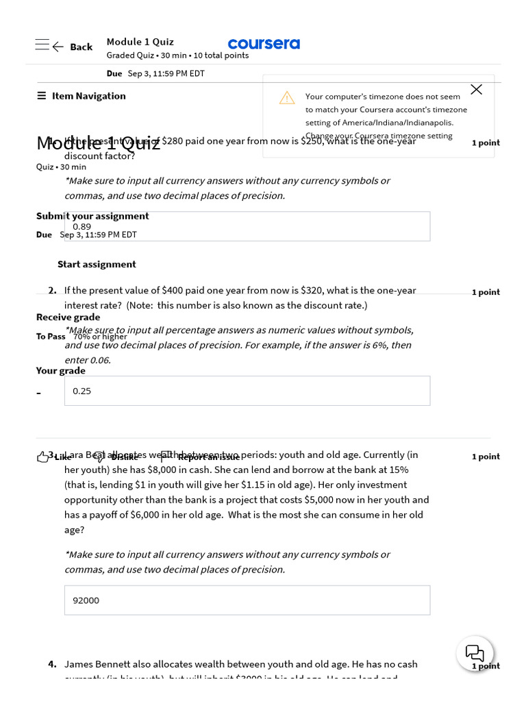 Module 1 Quiz - Coursera | PDF | Discounting | Interest Rates Module 1 Quiz - Coursera | PDF | Discounting | Interest Rates