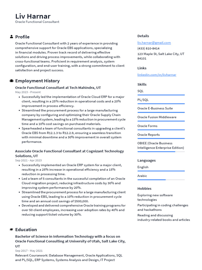 Oracle Functional Consultant Resume Example | PDF | Oracle Corporation ...