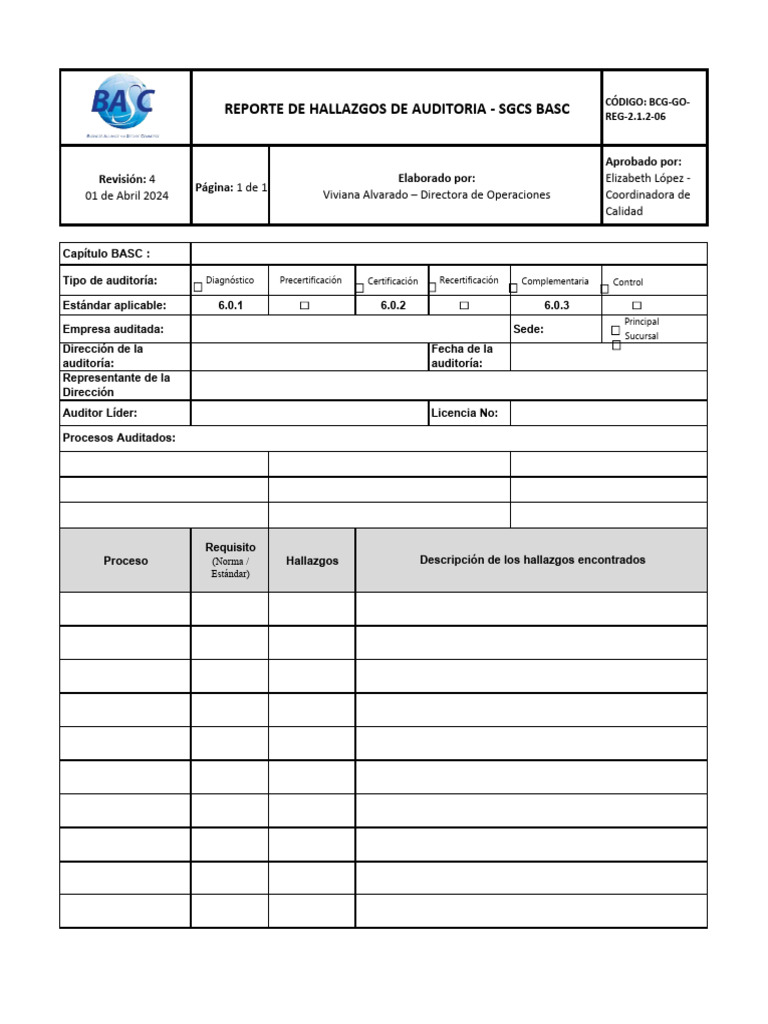 BCG-GO-REG-212-06 Reporte de Hallazgos de Audito - 240606 - 070849 | PDF | Auditoría | Business