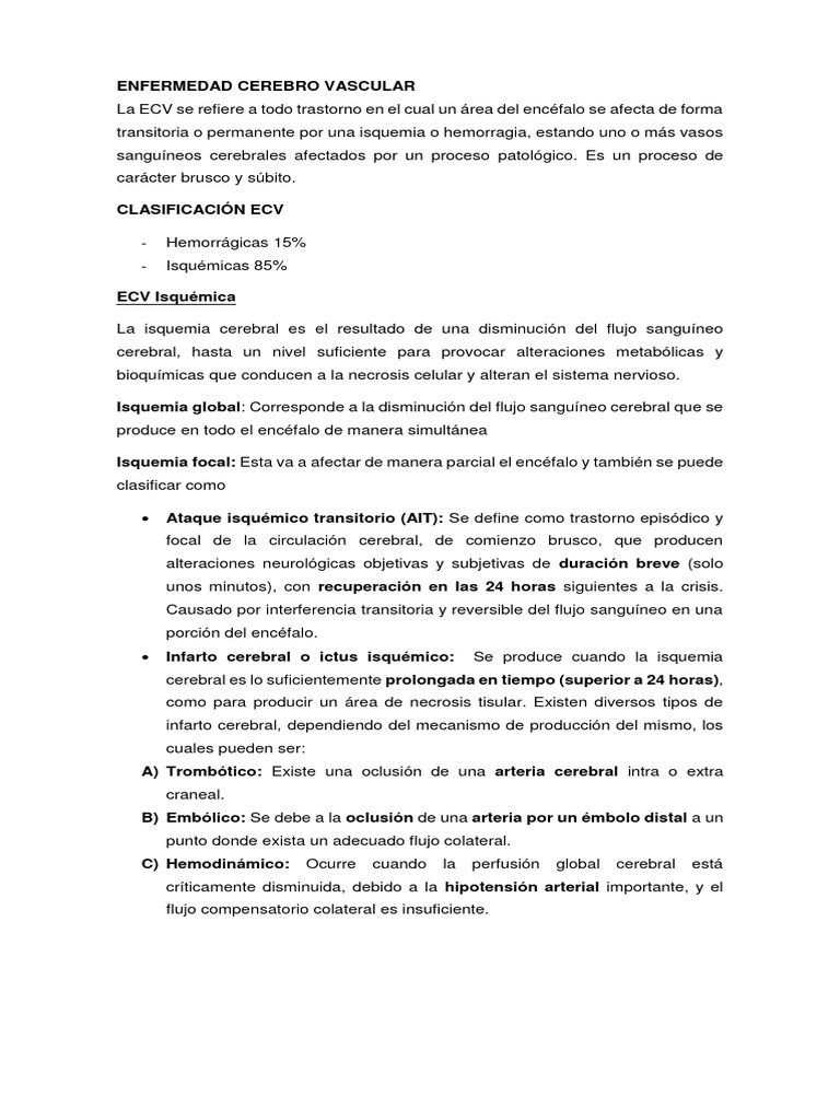 Enfermedad Cerebrovascular: Guía | PDF | Isquemia | Carrera