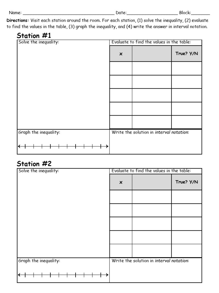 Inequalities Stations Activity | PDF