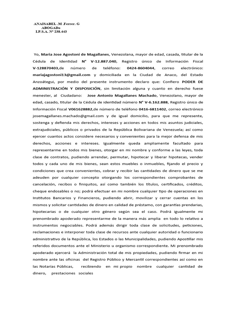 Poder Amplio y Suficiente | PDF | Documento de identidad | Venezuela