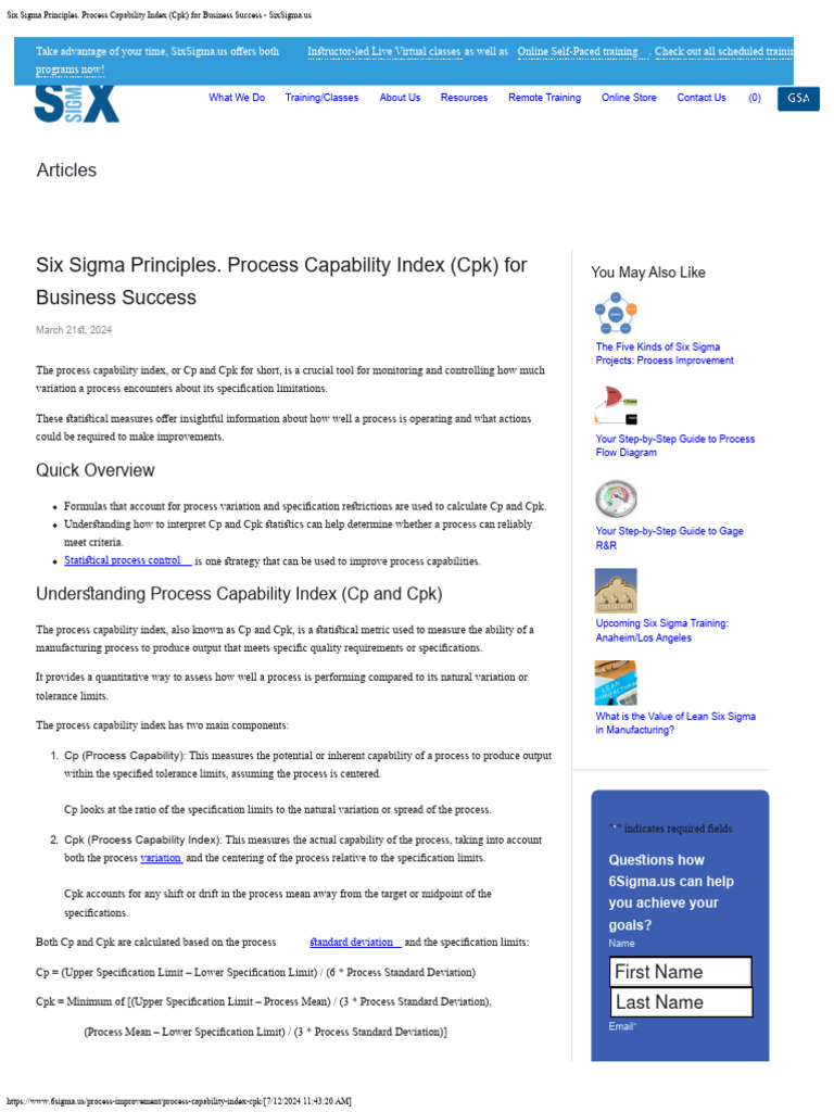 Six Sigma Principles Process Capability Index (CPK) For Business ...