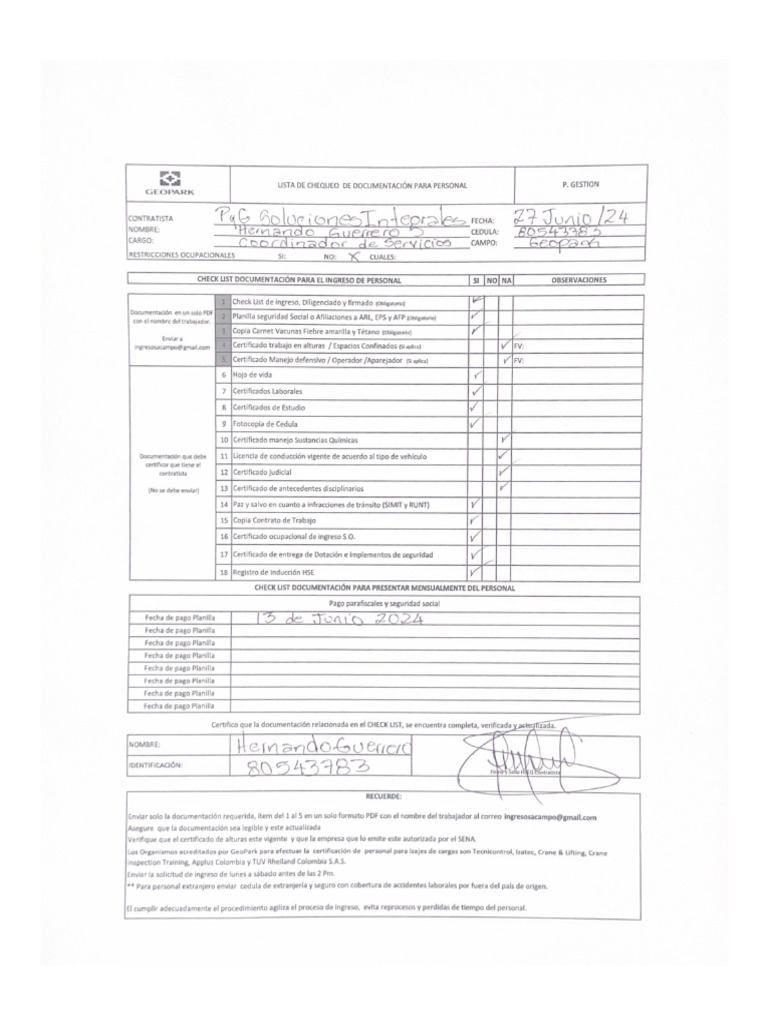 Lista de Chequeo de Documentación para Personal-1 | PDF