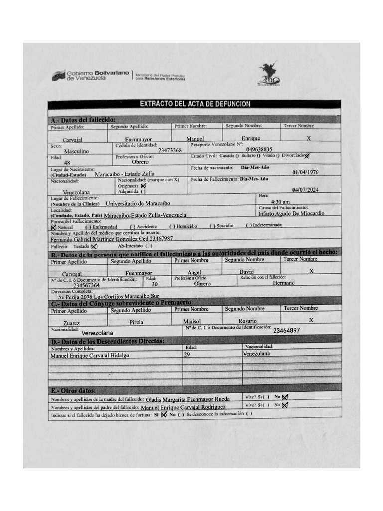 Acta de Defunción Manuel | PDF