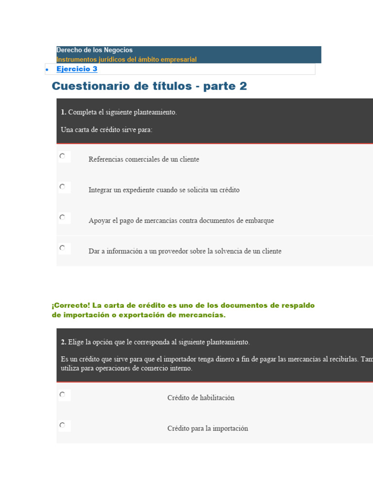 Derecho de Los Negocios Cuest 2 | PDF | Carta de crédito | Dinero