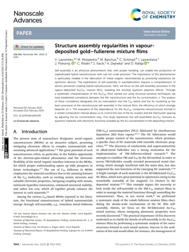 Structure Assembly Regularities in Vapourdeposited Gold-Fullerene ...