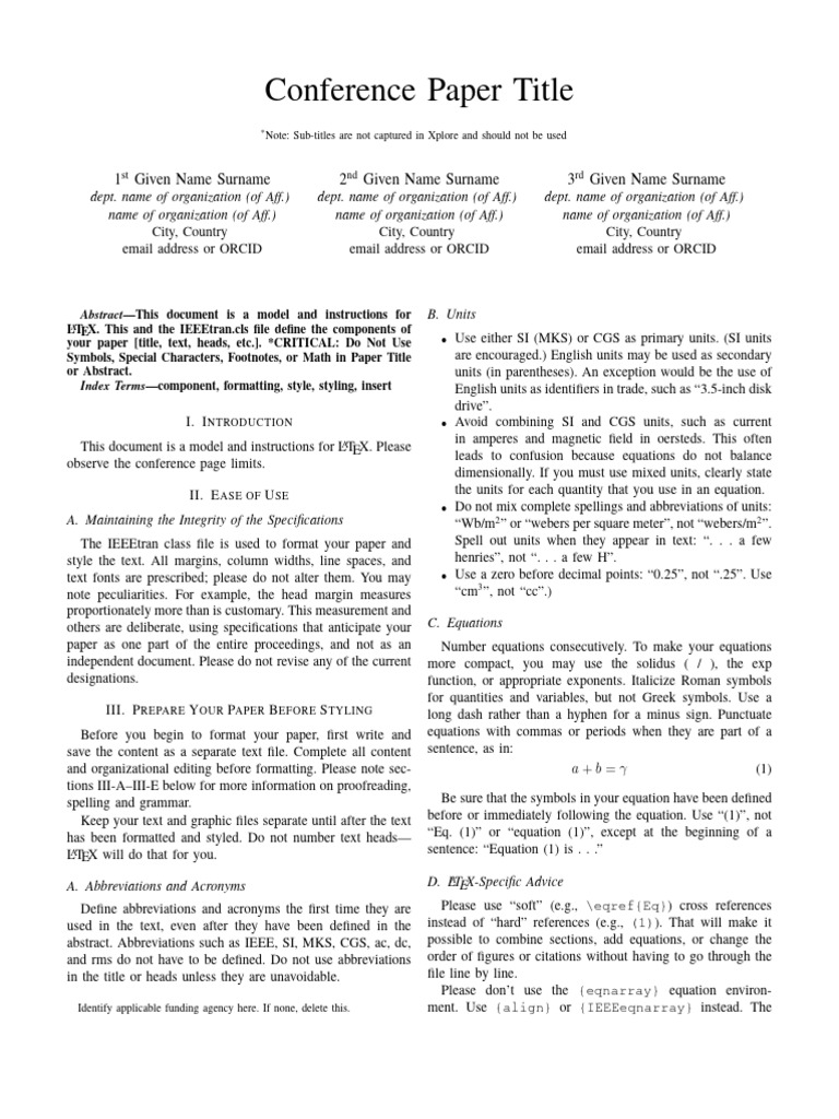 IEEE Conference Template | PDF | International System Of Units | Bracket