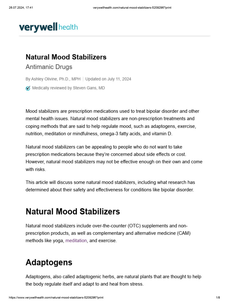 Natural Mood Stabilizers 5209296 - Print | PDF | Dietary Supplements ...