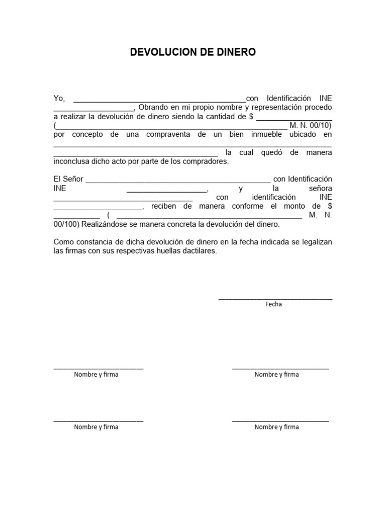 Devolucion de Dinero | PDF | Finanzas y dinero