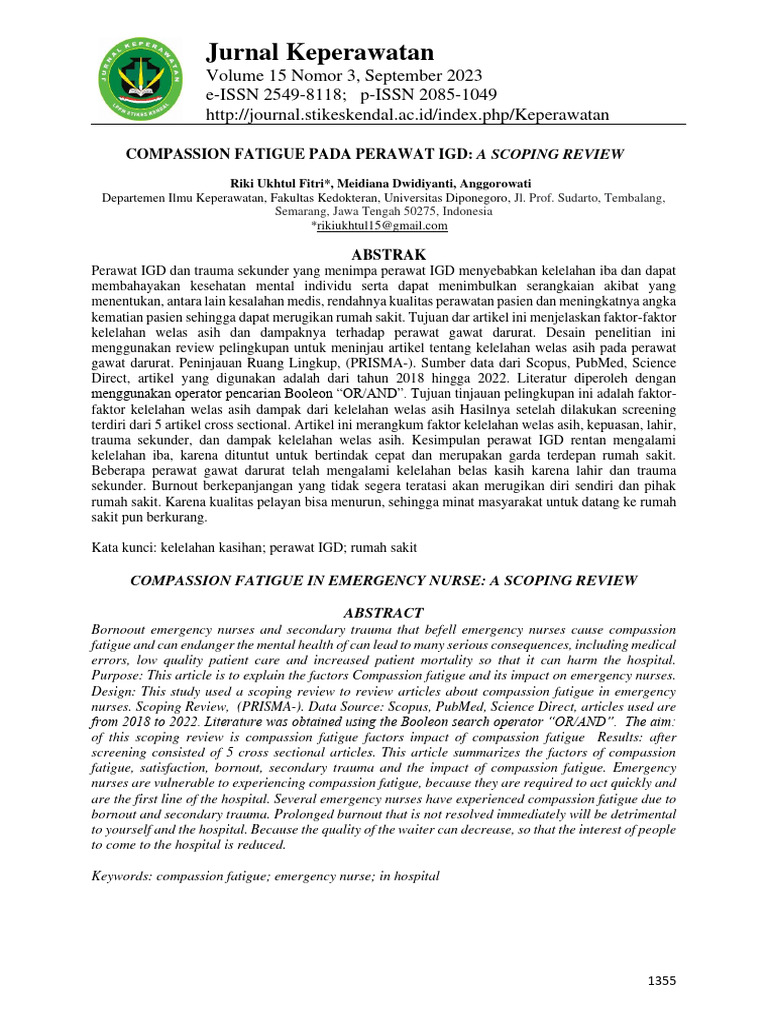 Fitri 2023 COMPASSION FATIGUE PADA PERAWAT IGD A SCOPING REVIEW | PDF ...