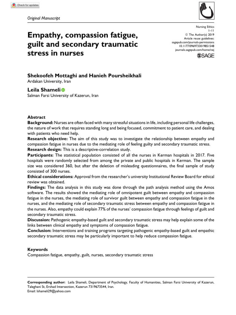 Empathy and Compassion Fatigue in Nurses | PDF | Empathy ...