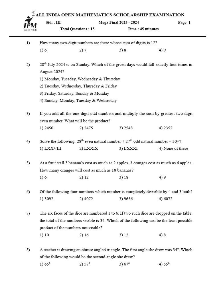 3rd Mega Final 2024 | PDF | Mathematics