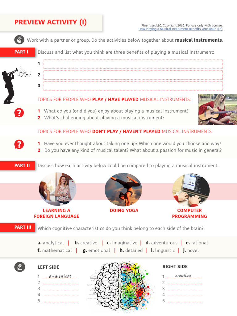 How Playing A Musical Instrument Benefits Your Brain Lessonplan | PDF ...