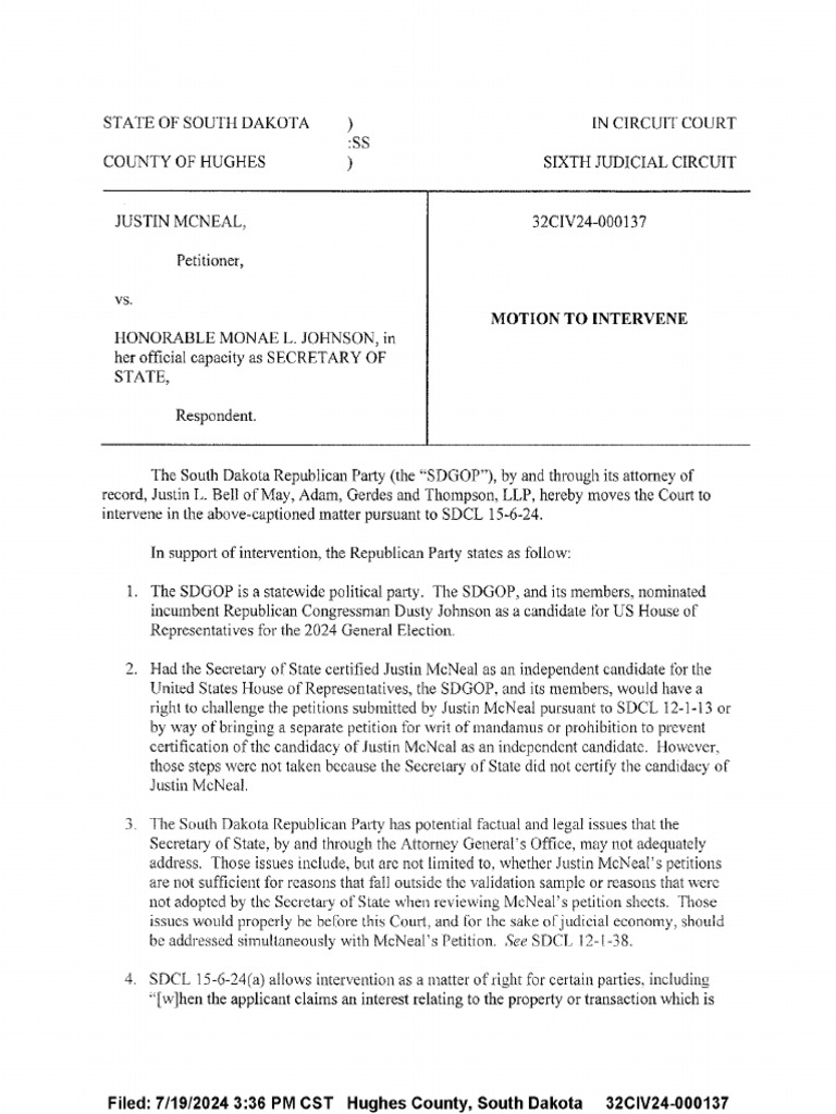 SDGOP MCNEAL Intervenor | PDF