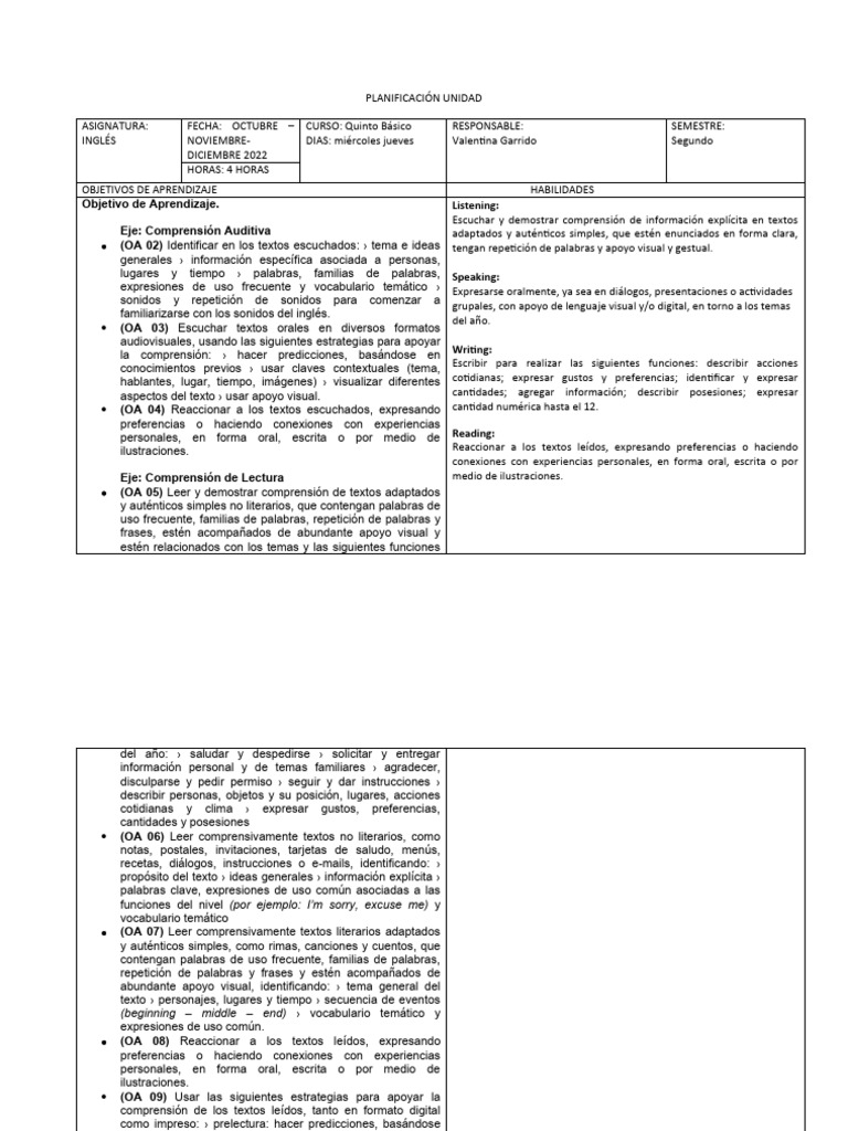 Plan Ing 5° Unidad 4 - 2° Semestre 2022 | PDF | Metodología de encuesta