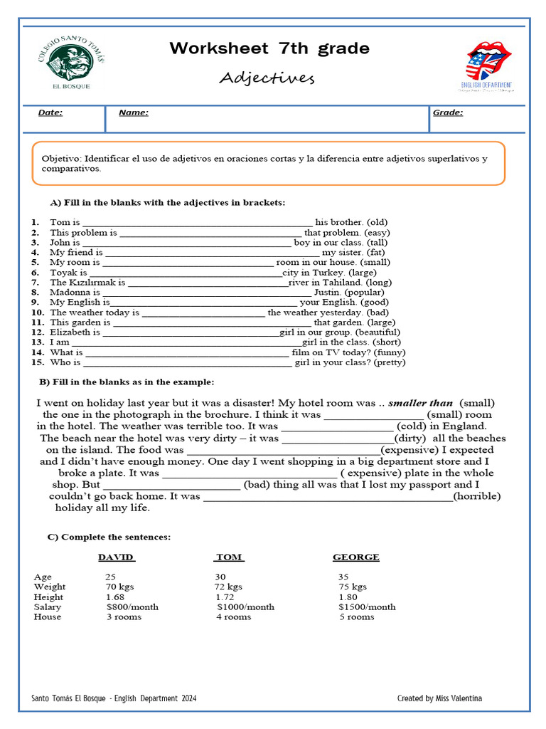 Worksheet Adjectives 2 7TH GRADERS | PDF | Language Arts & Discipline ...