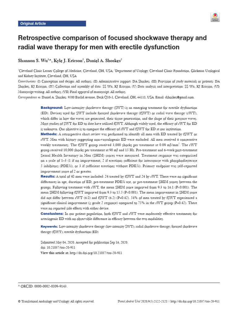 Retrospective Comparison of Focused Shockwave Ther | PDF | Erectile ...