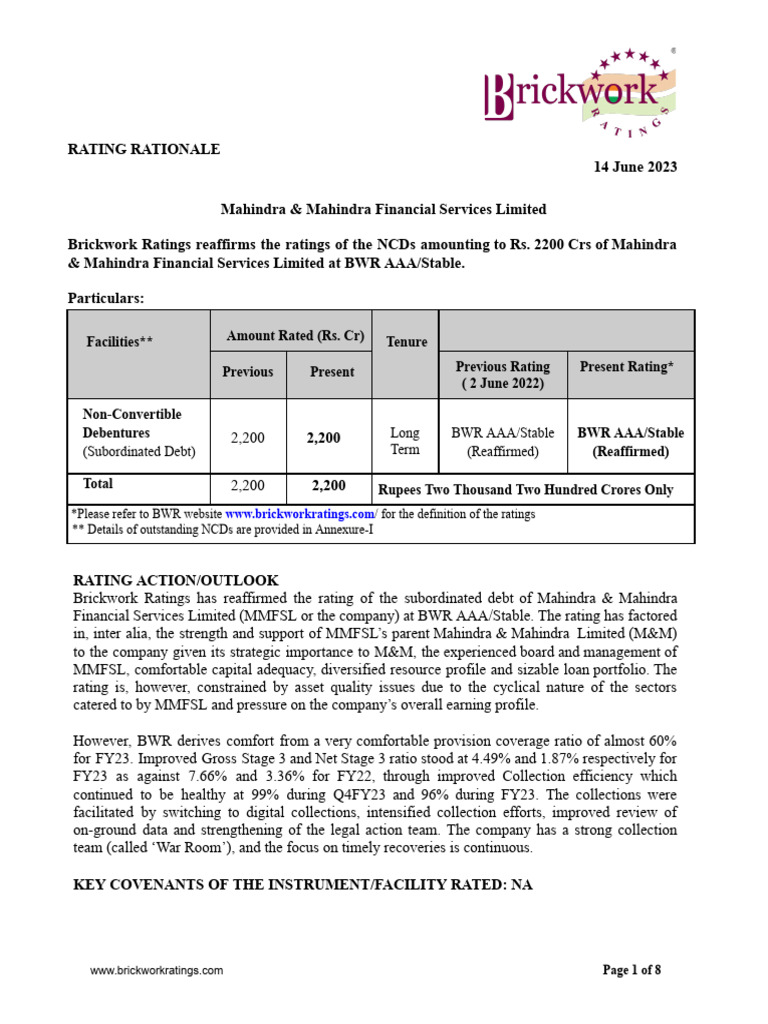 Mahindra Mahindra Financial Services 14june2023 | PDF | Financial ...