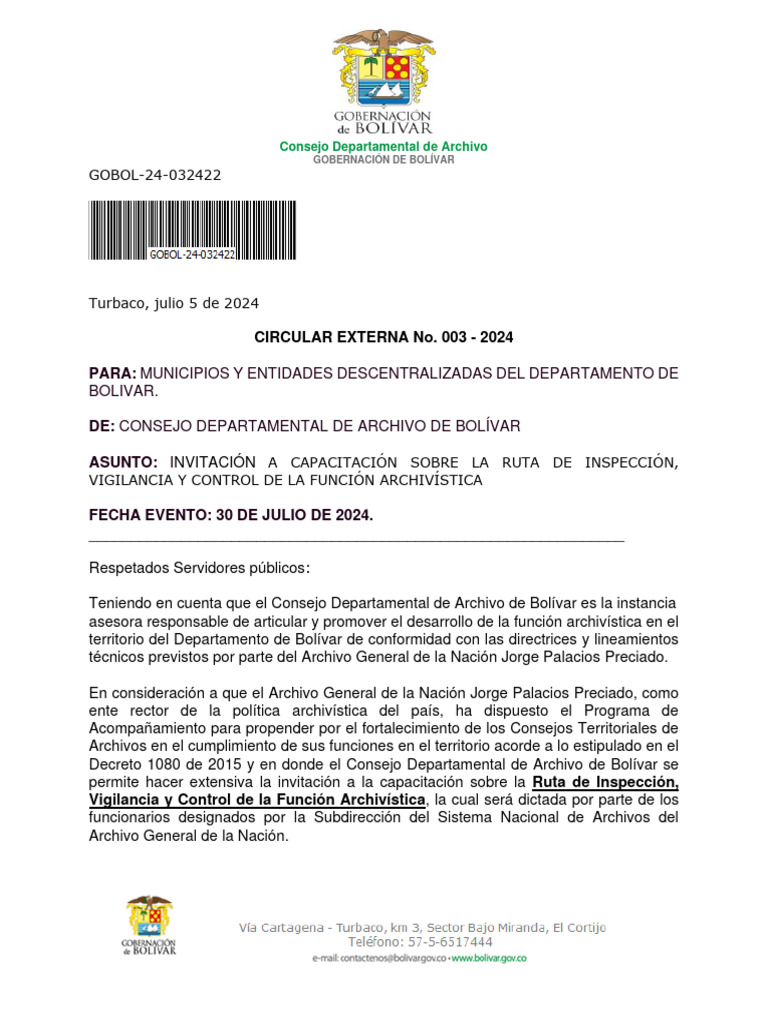 CIRCULAR EXTERNA No. 003 - 2024 - Capacitación Entidades Territoriales ...