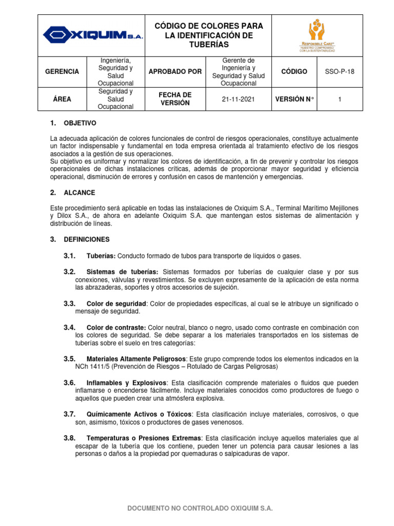 Sso-P-18 Codigo de Colores para La Identificacion de Tuberias | PDF | Color | Agua