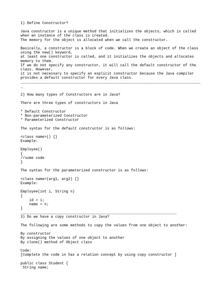 Constructorinterviewquestions Pdf Programming Constructor Object Oriented Programming