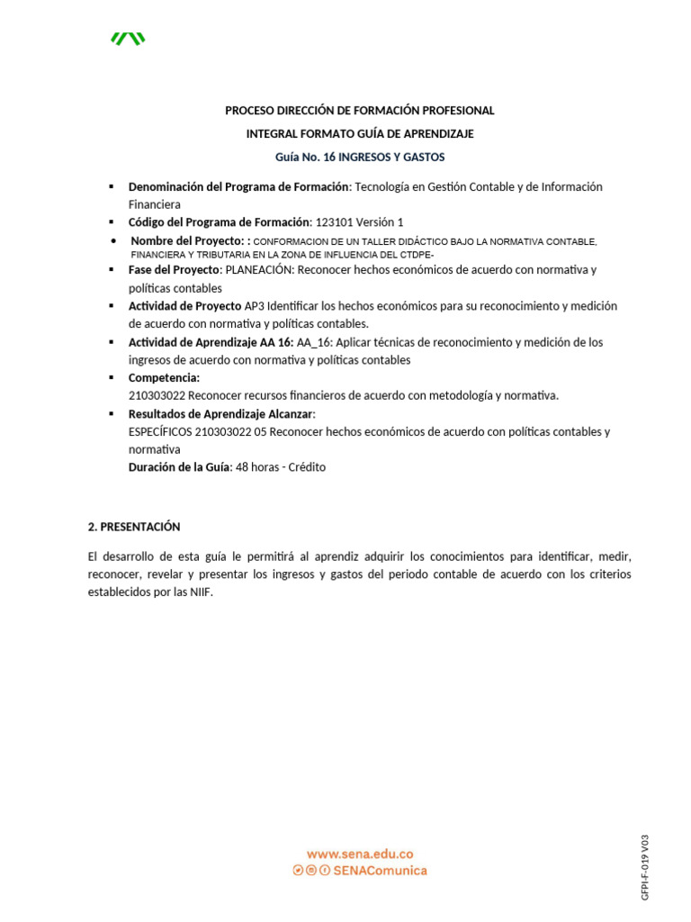 Guía de Aprendizaje: Ingresos y Gastos | PDF | normas internacionales ...