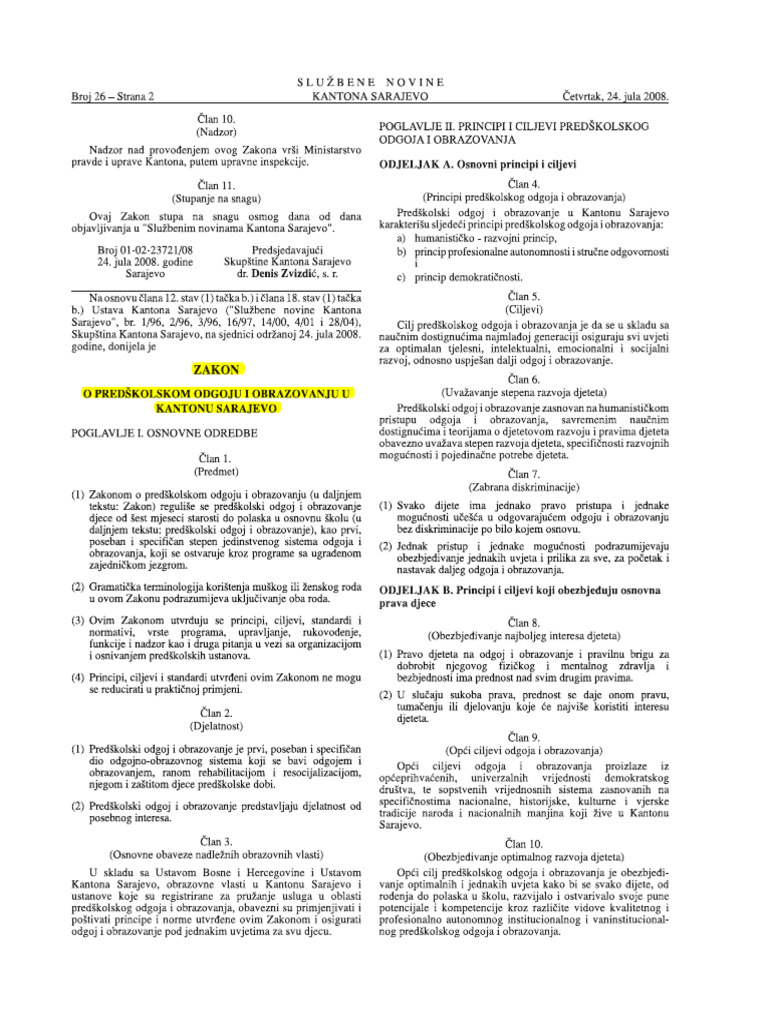 1 - Zakon o Predkolskom Odgoju | PDF