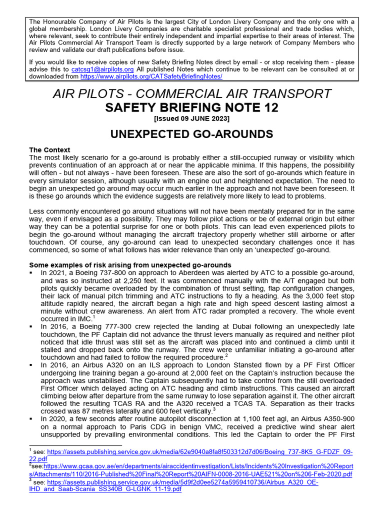 Air Pilots - Commercial Air Transport: Safety Briefing Note 12 | PDF ...