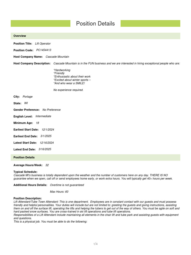 Cascade Mountain - Lift Operator | PDF | Snow