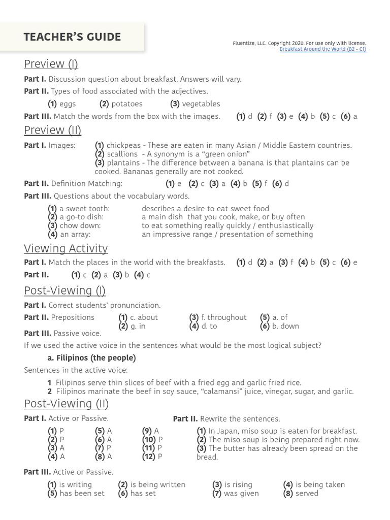 Breakfast Around The World Teacherguide | PDF | Foods | Cuisine