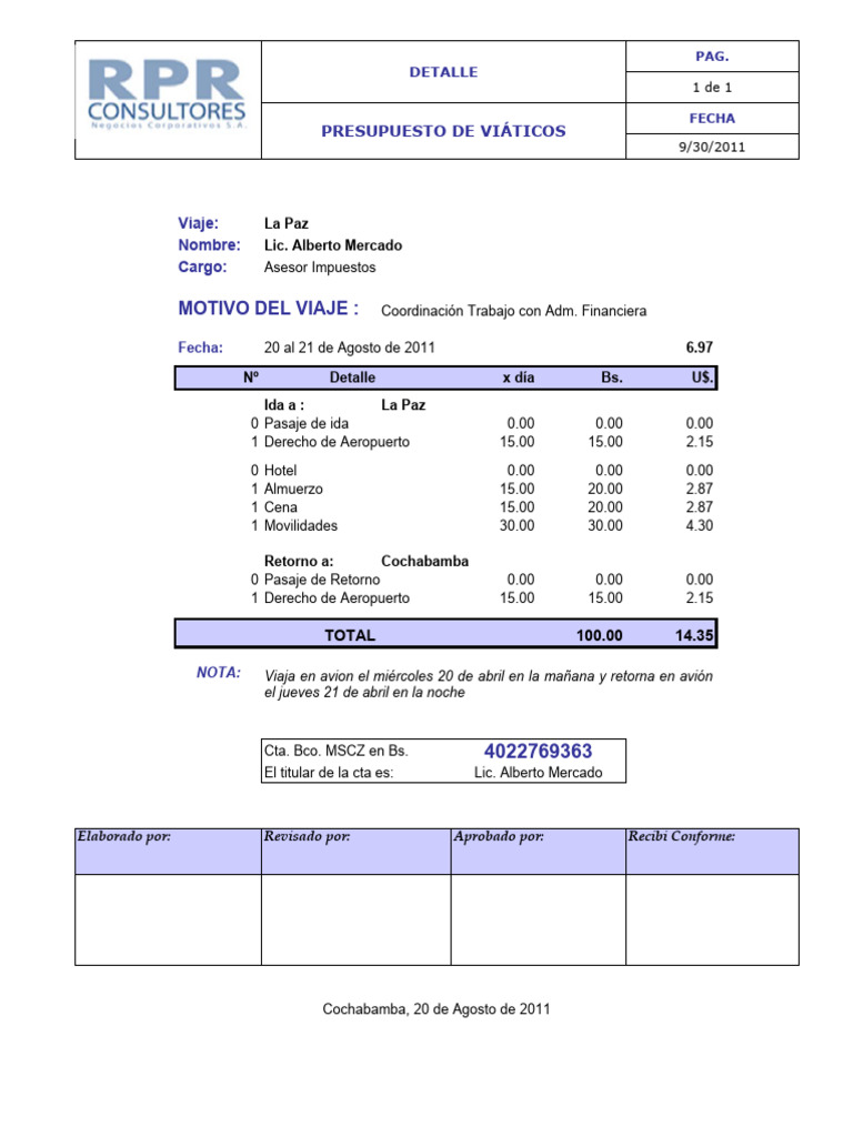 Formato Viaticos | PDF