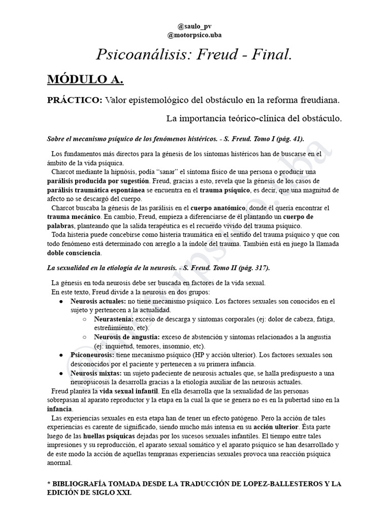 Psicoanálisis Freud - Final | PDF | Mente inconsciente | Neurosis